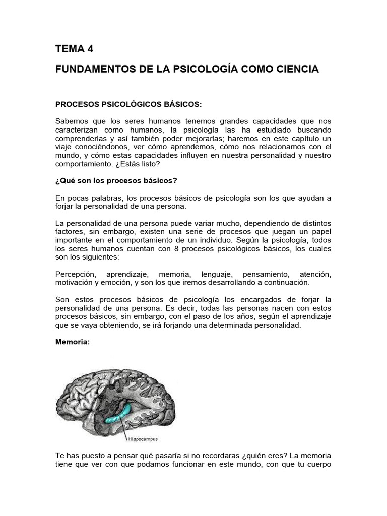 TEMA 4 Fundamentos de La Psicolog Como Ciencia | PDF | Memoria | Sicología
