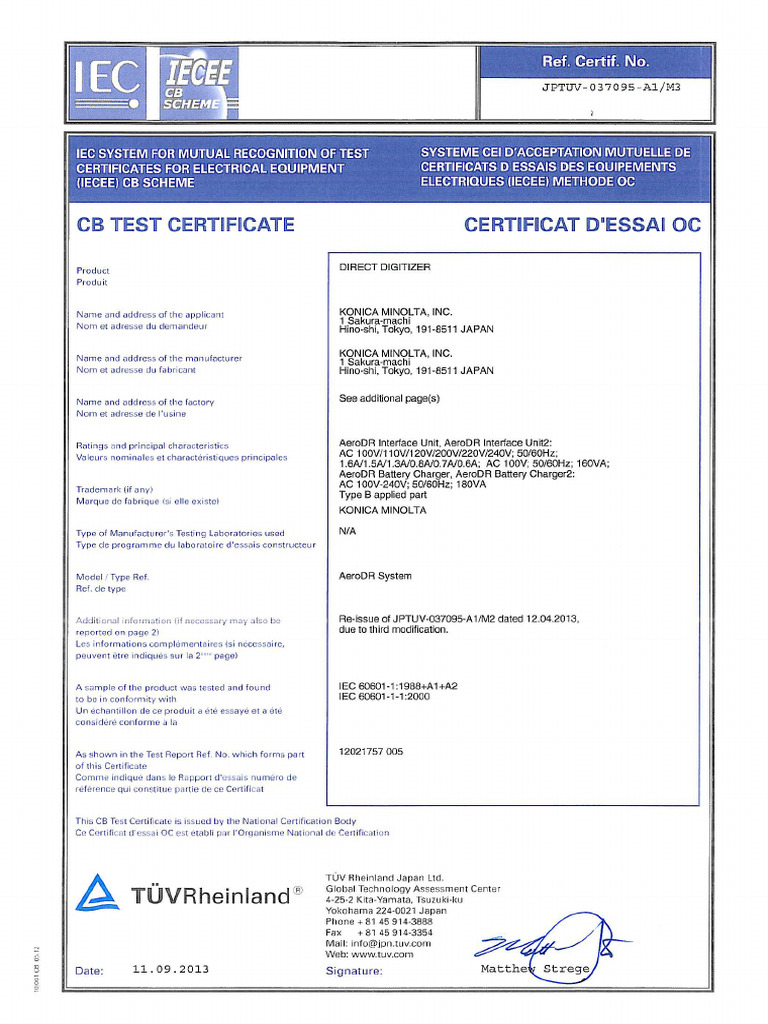 (CB Cert) AeroDR System - FED2CB-Cert - PDF - FJPTUV-037095-A1 - M3 | PDF