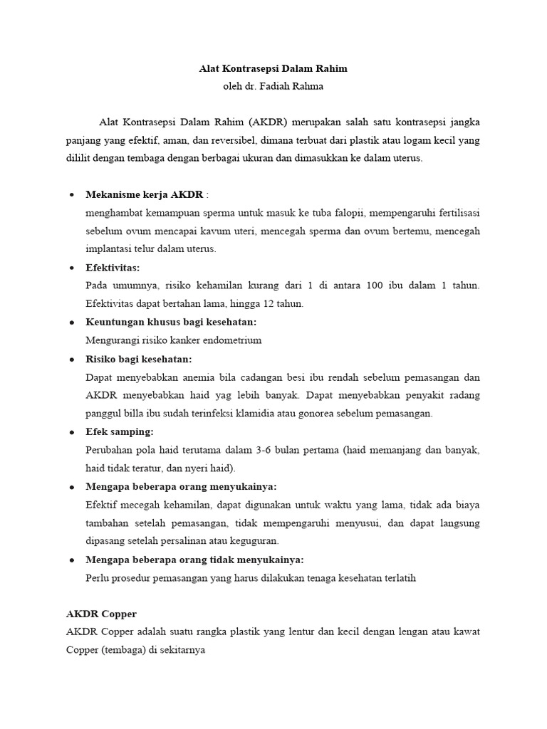 Panduan Lengkap AKDR: Manfaat & Risiko | PDF