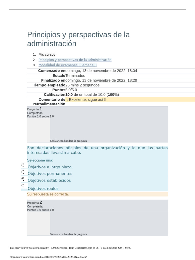 Principios de administración y exámenes | PDF