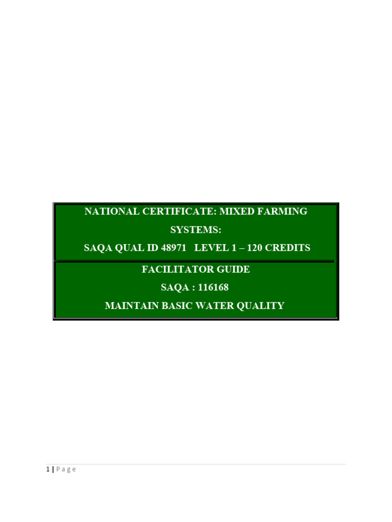 SAQA - 116168 - Facilitator Guide | PDF | Learning | Water Quality