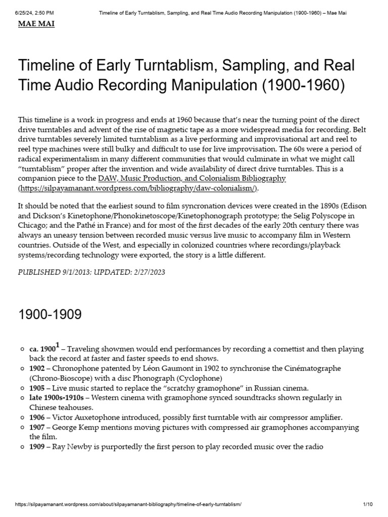 Timeline of Early Turntablism, Sampling, and Real Time Audio Recording ...