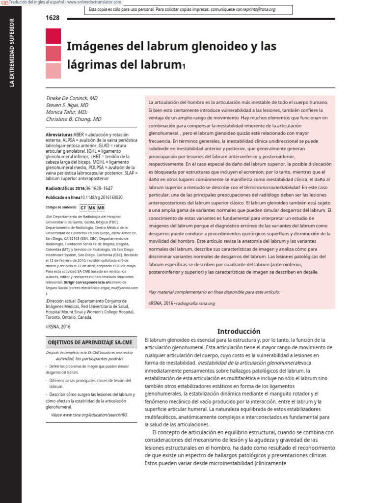 Imaging The Glenoid Labrum Andlabral Tears - En.es | PDF | Imagen de ...