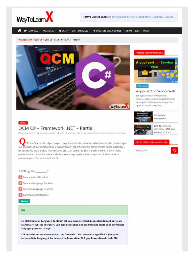 QCM C# : Préparation aux Tests Techniques | PDF | C# (Langage de ...