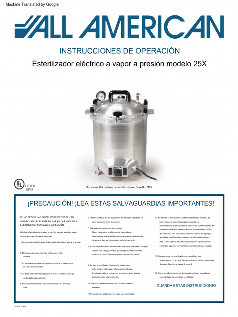 Autoclave All American | PDF | Agua | Destilación