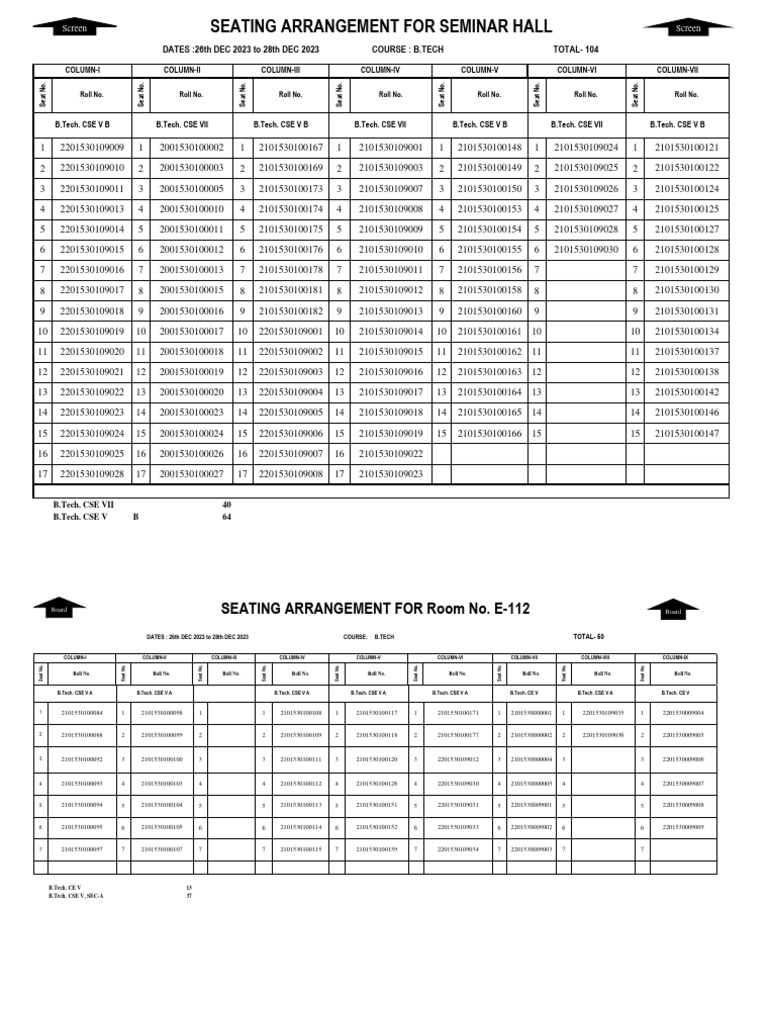 Room-Wise Seating Plan 26 Dec 2023 | PDF | Engineering