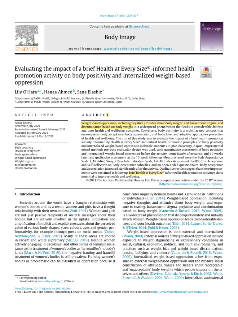 Weight-Based Oppression | PDF | Body Image | Self Esteem