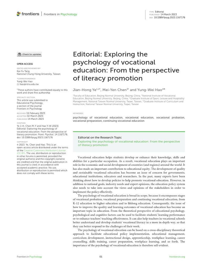 Exploring The Psychology of Vocational Education From The Perspective ... Exploring The Psychology of Vocational Education From The Perspective ...