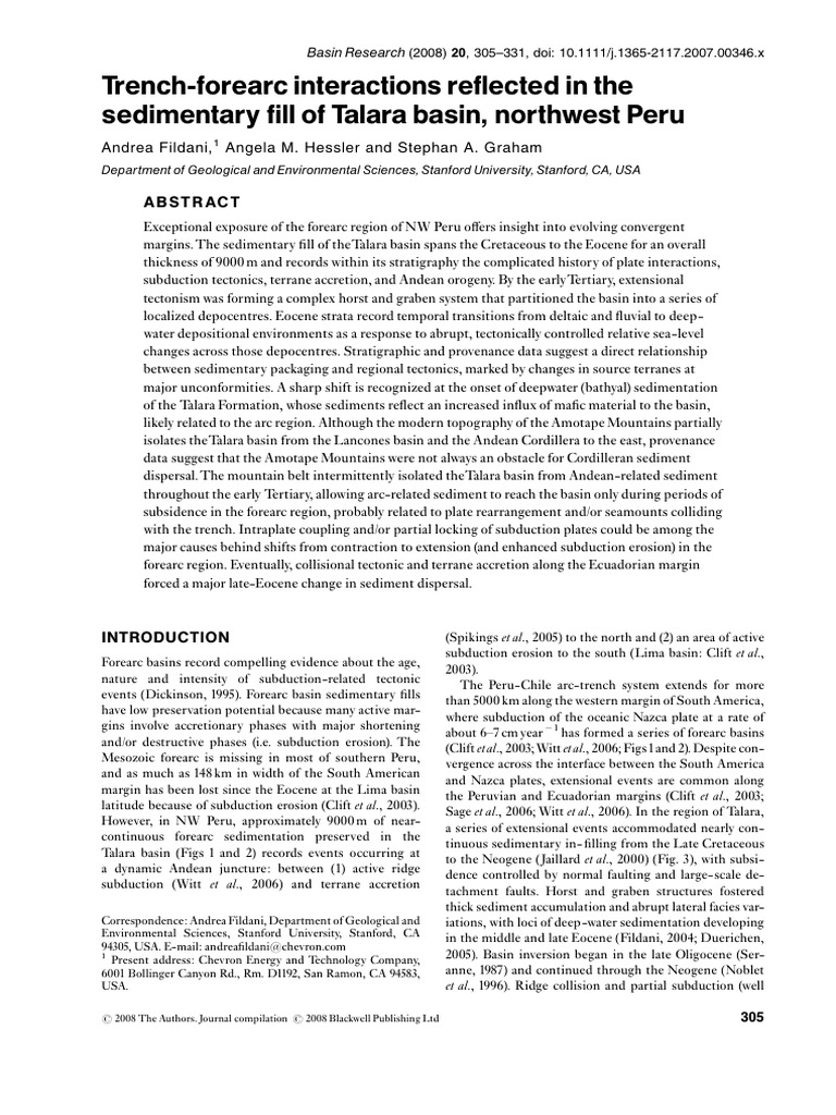 FildaniEtAl2008 Talara Mogollon CBlanco Sedimentary Model | PDF ...