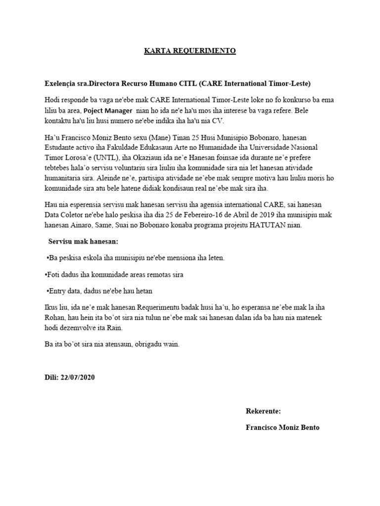 KARTA_APLIKASAUN_Project Manager | PDF