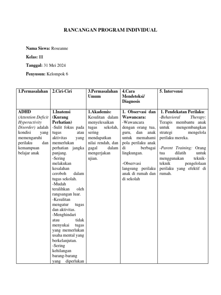 Rancangan Program Pembelajaran Inklusi Individual | PDF | Karier & Perkembangan