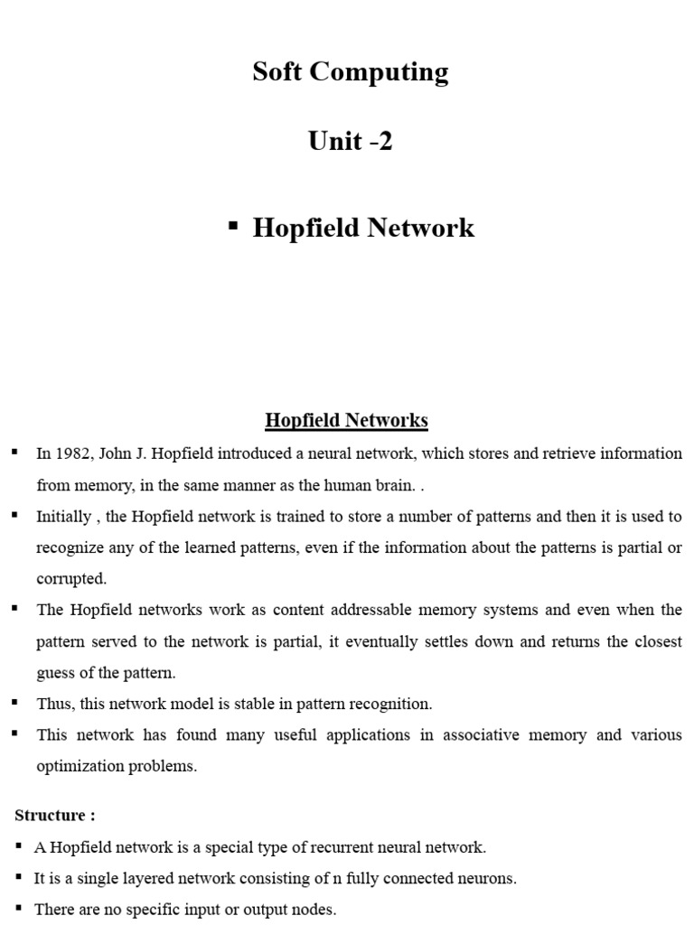 SC - Unit 2 - Hopfield Network | PDF | Artificial Neural Network | Theoretical Computer Science