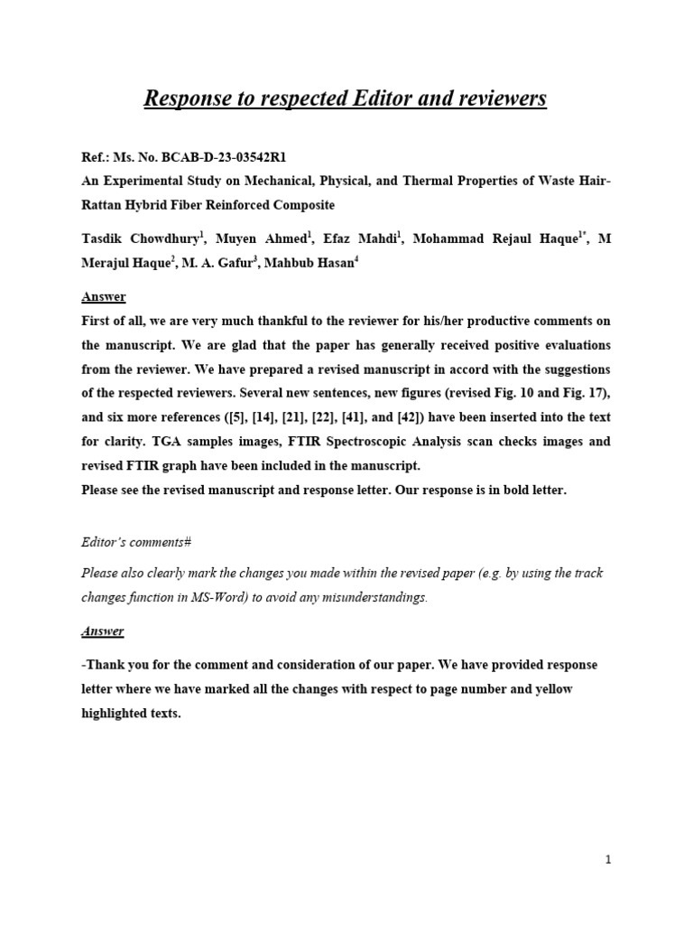 Response Letter - Sample | PDF | Composite Material | Epoxy