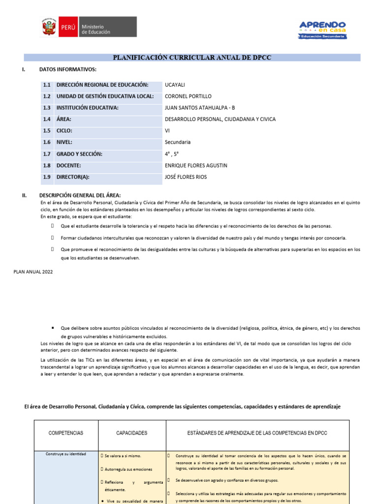 Plan Anual DPCC 2022 para Secundaria | PDF | Sustentabilidad | Aprendizaje