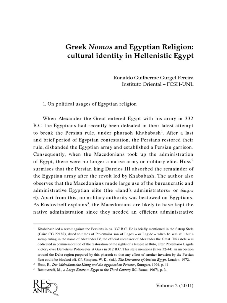 Greek Nomos and Egyptian Religion Cultural Identity in Hellenistic ...