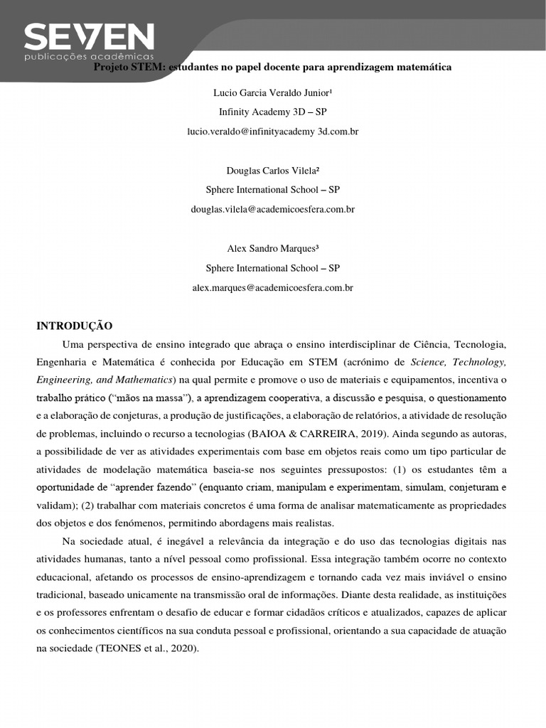 Projeto STEM Sphere Infinity | PDF | Ciência, Tecnologia, Engenharia e ...