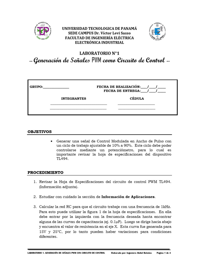 LABORATORIO 1 - Generación de Señales PWM Con Circuito de Control | PDF ... LABORATORIO 1 - Generación de Señales PWM Con Circuito de Control | PDF ...