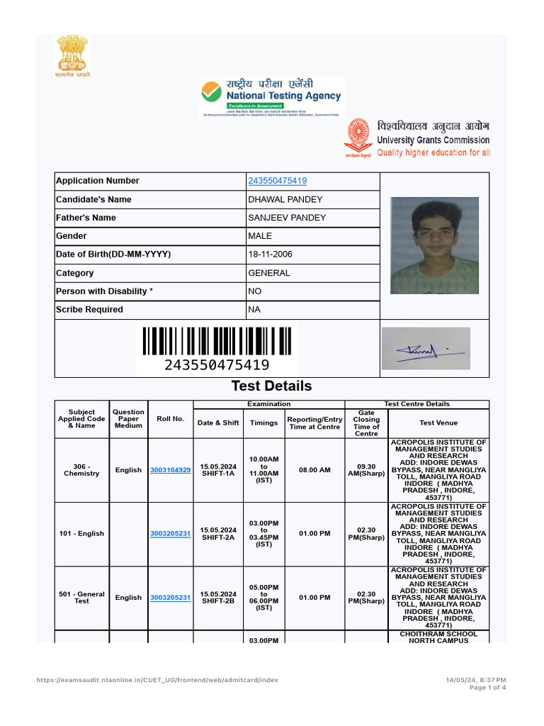 Cuet-Ug - 2024 3 | PDF | Identity Document