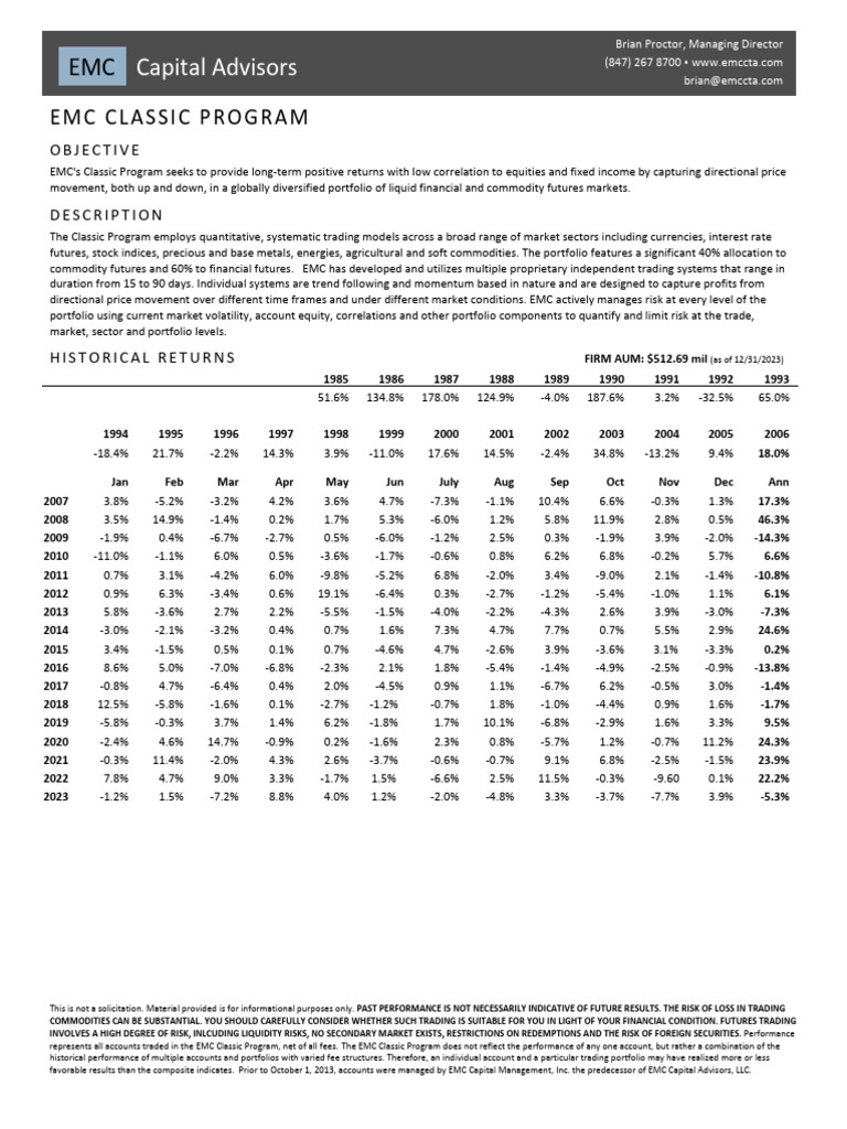 EMC Classic Performance | PDF | Financial Risk | Futures Contract
