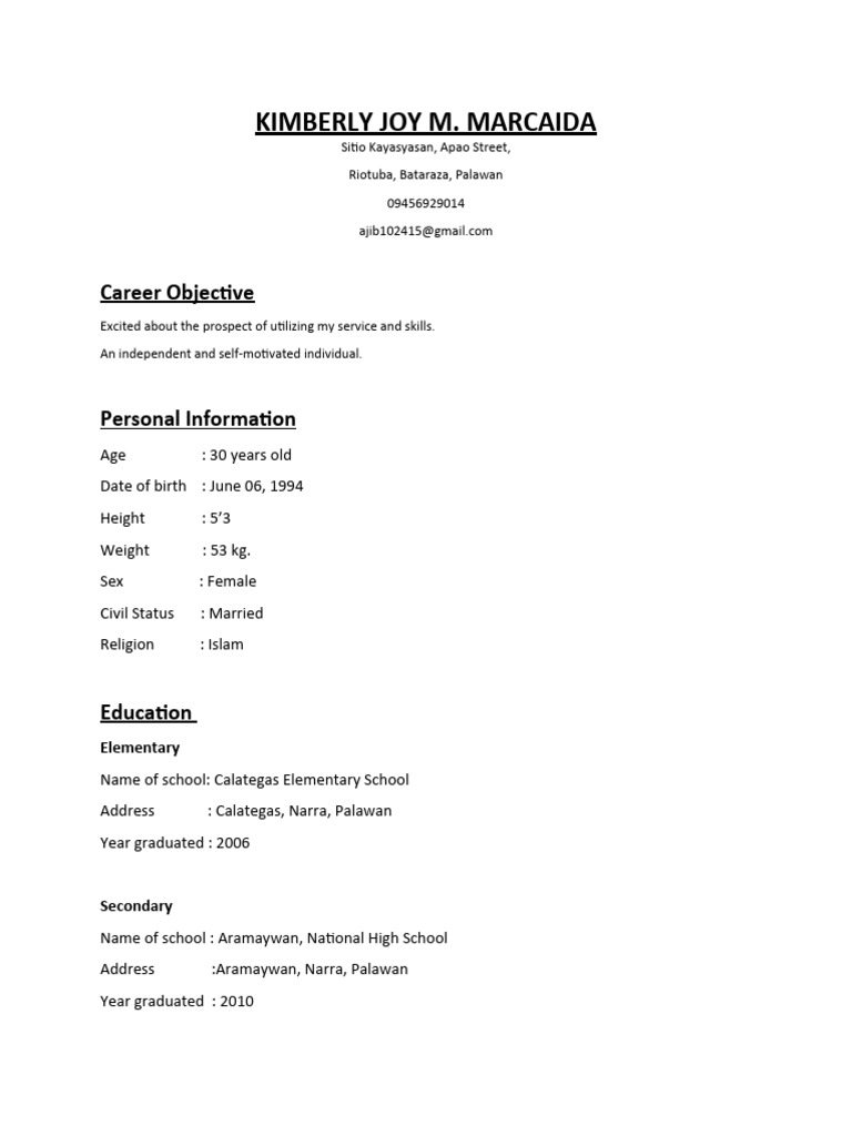 Kimberly Joy Marcaida Resume | PDF
