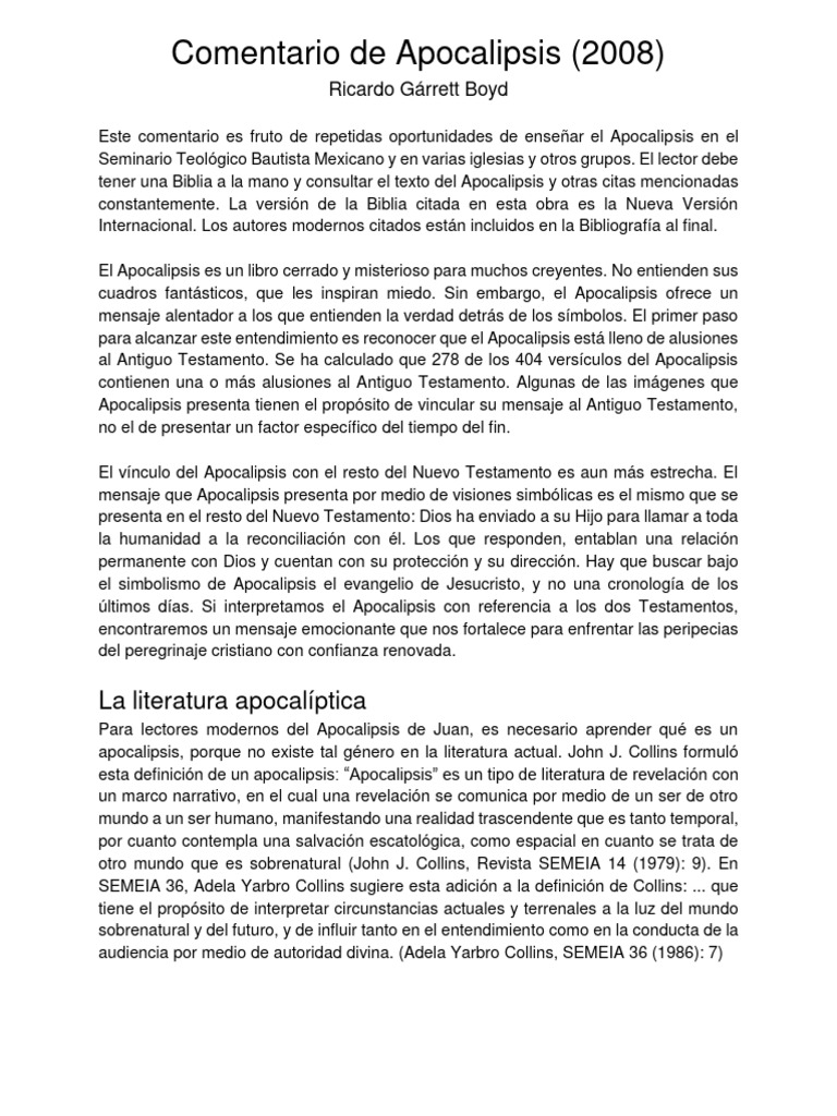 Comentario de Apocalipsis | PDF | Juan el apóstol | Libro de revelación