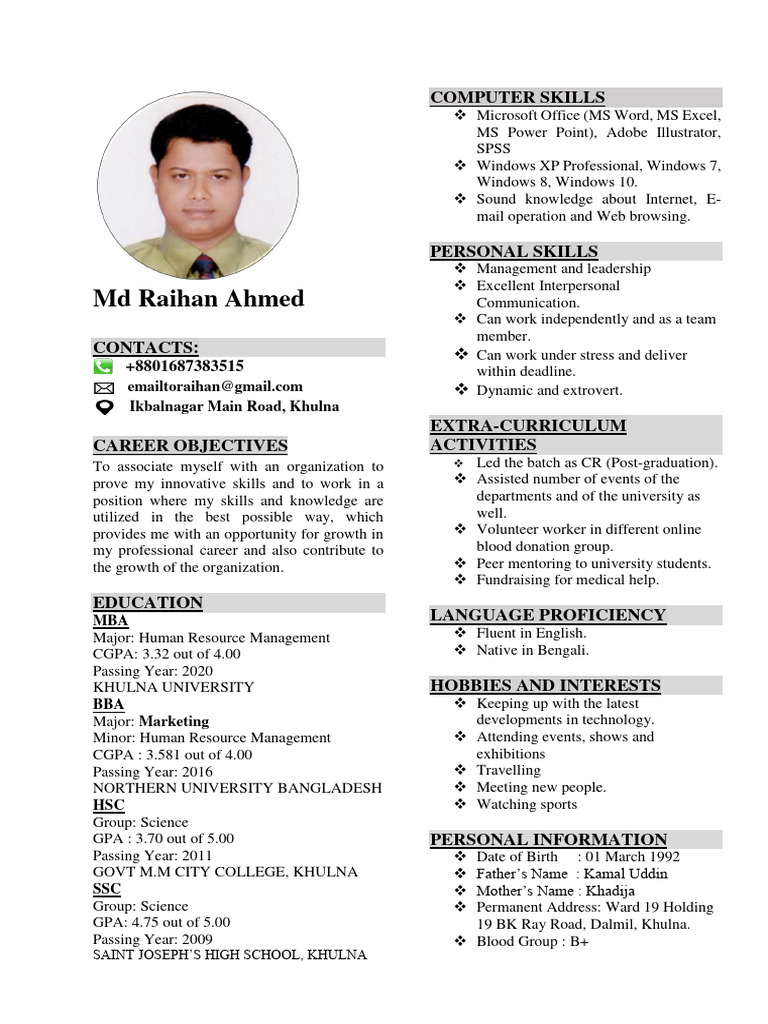 MD Raihan Ahmed-CV | PDF | Career & Growth