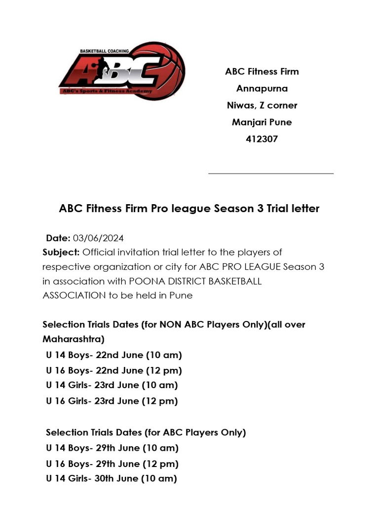 Pro League Season 3 Trial Letter | PDF