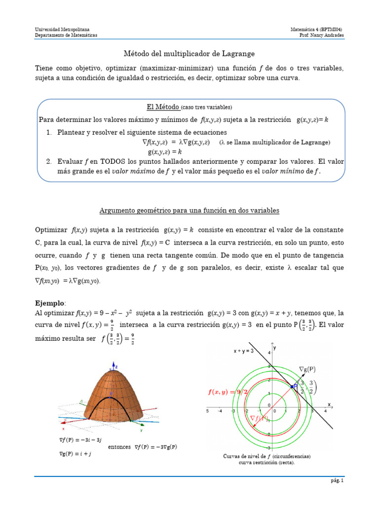 Clase-Método de Lagrange | PDF | Geometría euclidiana | Objetos matemáticos