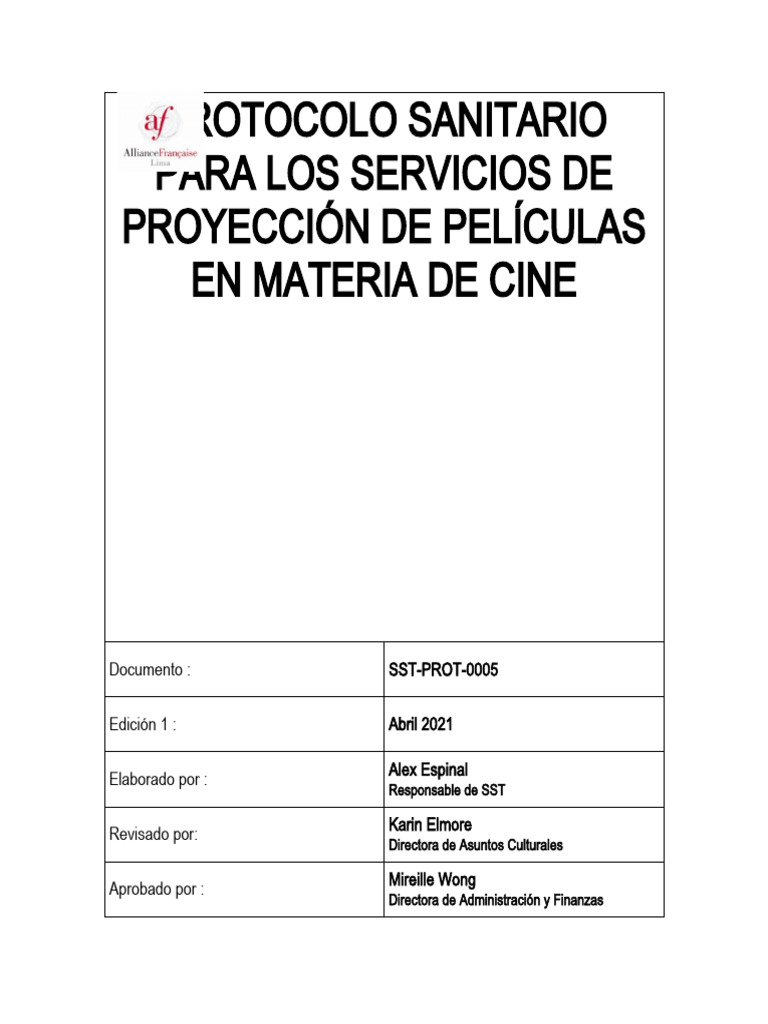 Sst-Prot-0005 Protocolo para El Desarrollo de Los Servicios de Proyección de Películas V1 ...