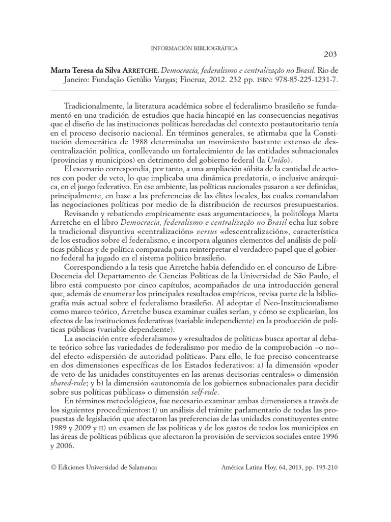 Centralización y Federalismo en Brasil | PDF | Brasil | Federalismo