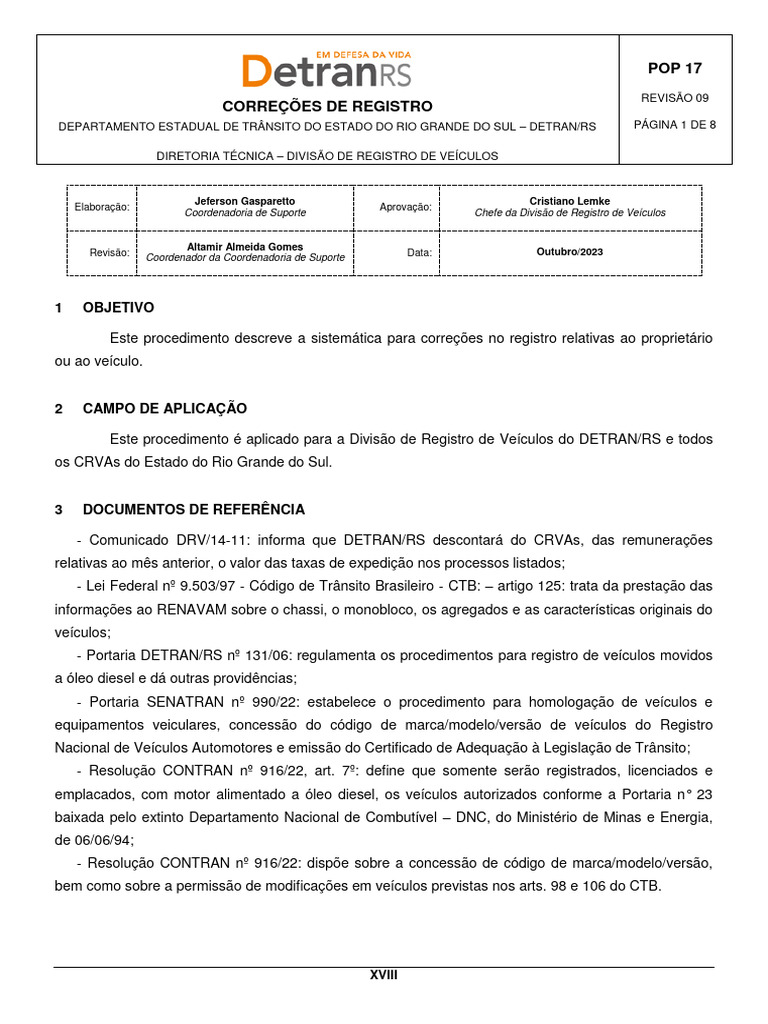 Pop 17 Correções De Registro Rev09 Pdf Diesel Caminhonete