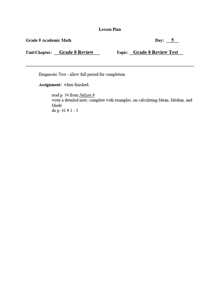 Grade 9 Math Review Test Plan | PDF | Schools | Education Theory