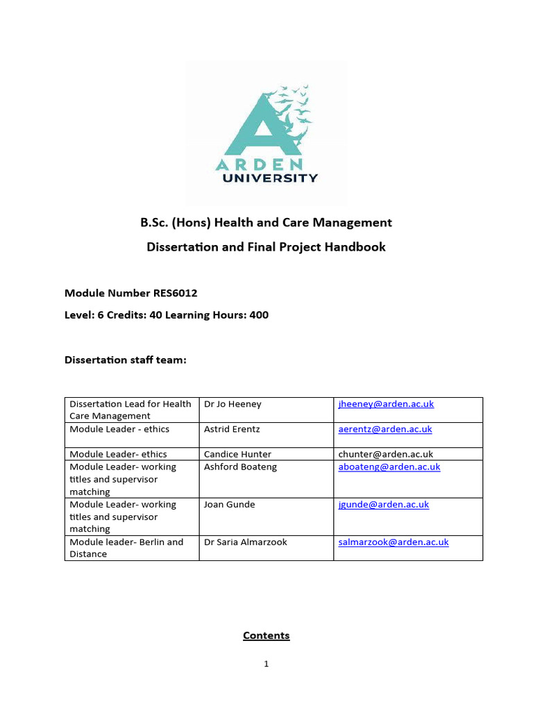Health Care Management Dissertation and Final Project Student Handbook 2023 | PDF | Thesis ...