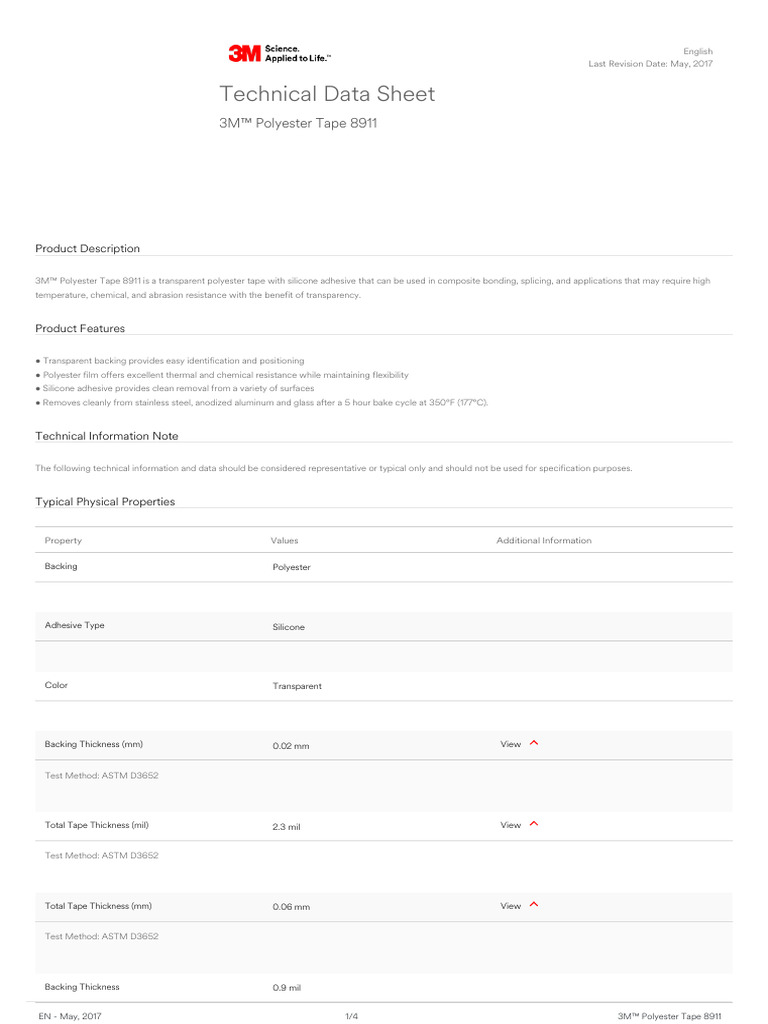 3M™ Polyester Tape 8911 - 20240614 | PDF | Safety | Silicone