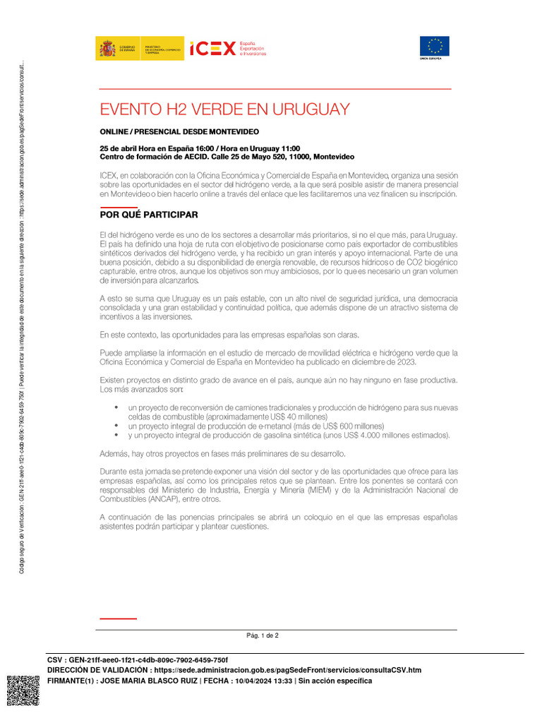 Report - F CONVOCATORIA EVENTO H2 VERDE | PDF