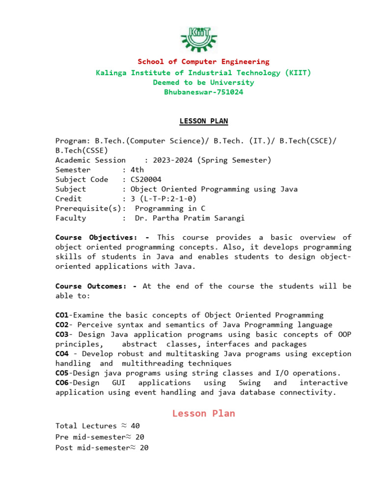 OOP-Java Lesson Plan (Final) | PDF | Method (Computer Programming ... OOP-Java Lesson Plan (Final) | PDF | Method (Computer Programming ...