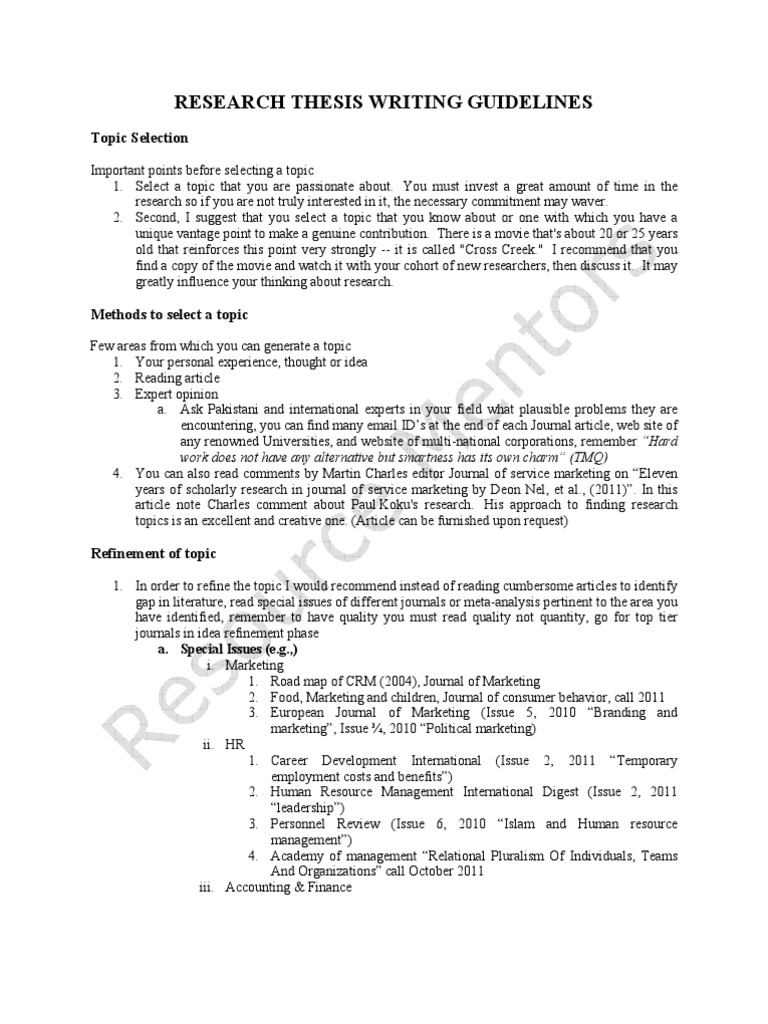 Research Thesis Writing Guidelines: Topic Selection | PDF | Sampling ...