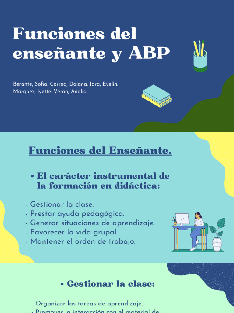 Funciones Del Enseñante y ABP. Didáctica | PDF | Aprendizaje | Enseñando