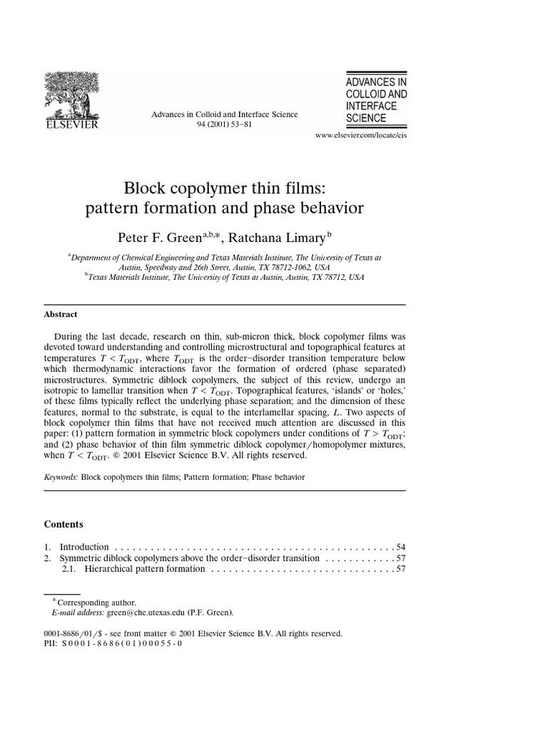 Block Copolymer Thin Films - Pattern Formation and Phase Behavior (B) | PDF | Polymers | Copolymer