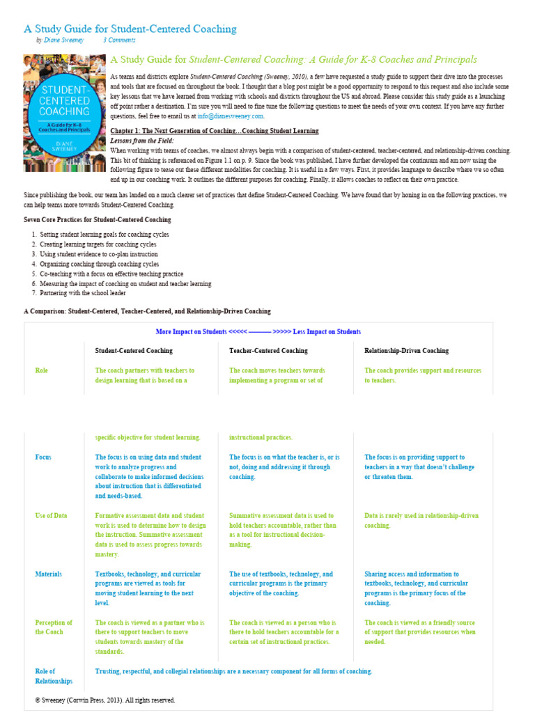 Study Guide For Student Centered Coaching - Diane Sweeney PDF | PDF ...