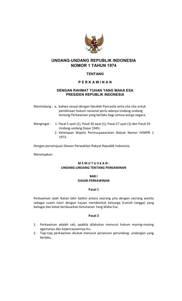Undang Undang No 1 Tahun 1974 Tentang Perkawinan - Perumperindo.co.id