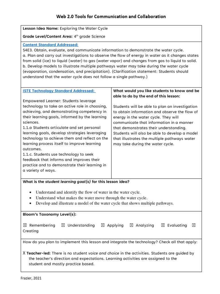 Water Cycle Lesson Plan for 4th Grade | PDF | Learning | Water