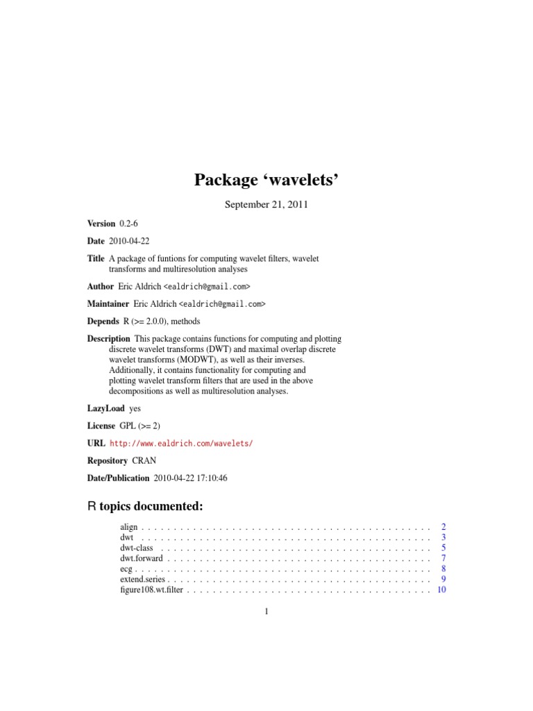 Package Wavelets': R Topics Documented | Download Free PDF | Wavelet ...