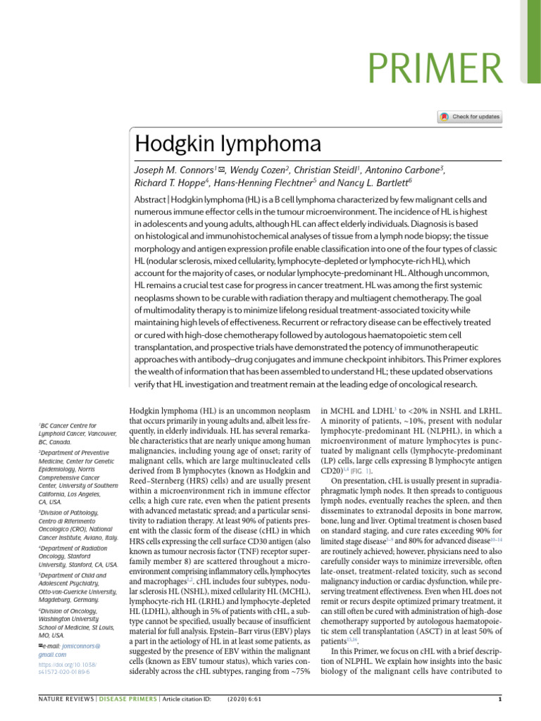 Hodgkin Lymphoma 2020 | PDF | Lymphoma | T Cell