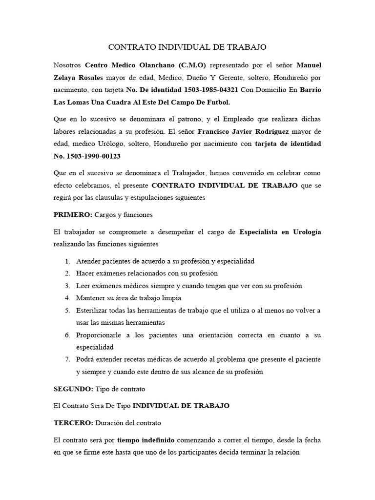 Contrato Individual de Trabajo | PDF | Salario