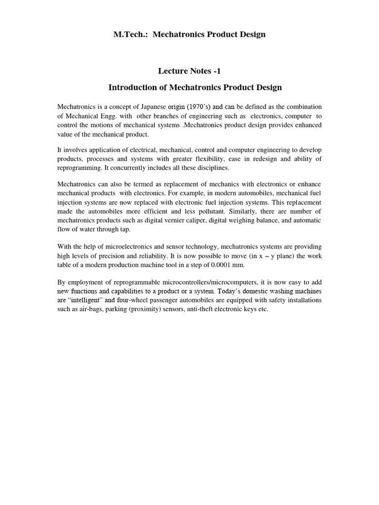 Mechatronics Product Design | Download Free PDF | Microcontroller | Computer Data Storage