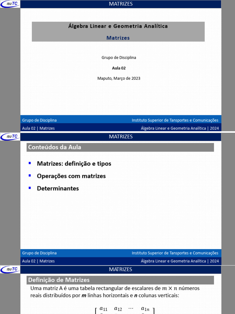 UnidadeII Aula02 Matrizes 2024 | PDF | Matriz (Matemática) | Determinante