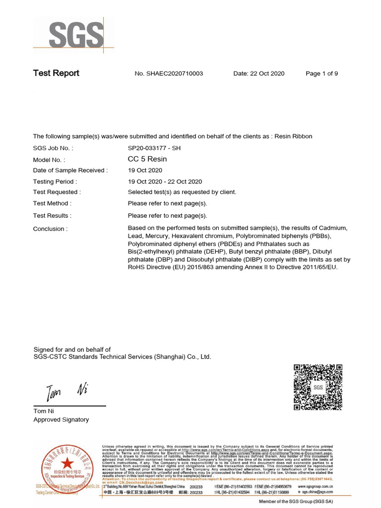 CC5 Resin SGS | Download Free PDF | Toxicology | Chemistry