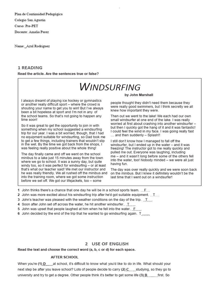 Windsurfing Adventure Learning Plan | PDF