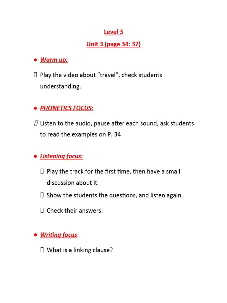 Warm Up:: Level 3 Unit 3 (Page 34: 37) | PDF | Foreign Language Studies ...